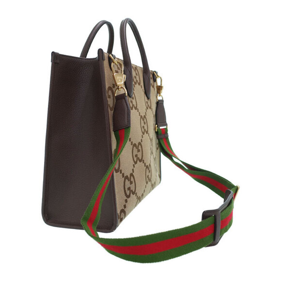 Gucci | Bags | Gucci Tote Jumbo Crossbody Web Gg Stripe Bag Brown ...